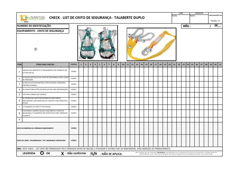 Check List de Cinto de Segurança - Talaberte Duplo | PDF
