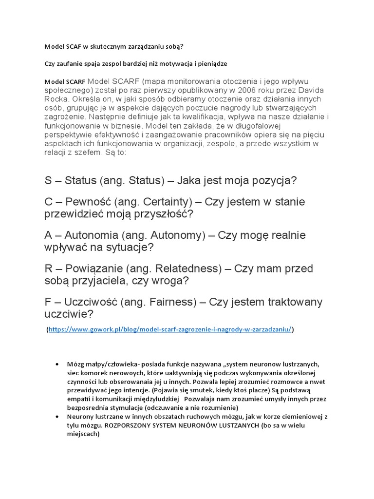 Model SCAF W Skutecznym Zarządzaniu Sobą | PDF
