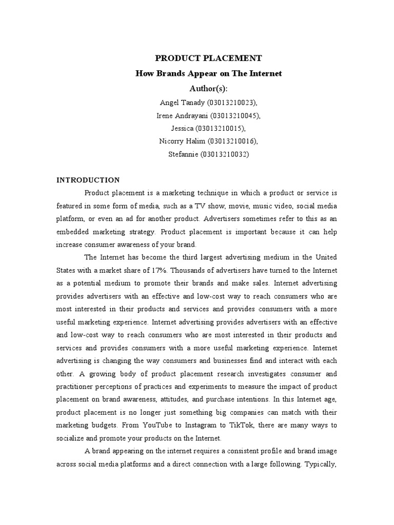 Product Placement - Internet | PDF