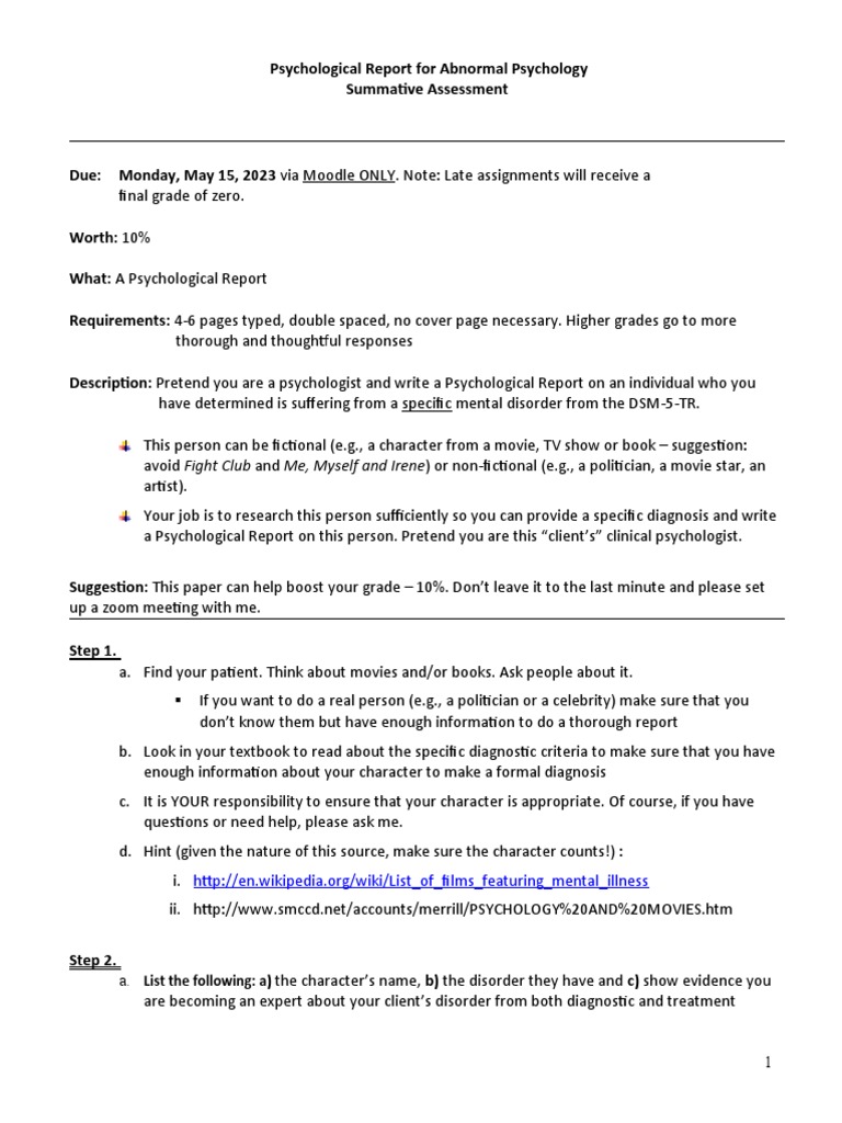Psych Report - W23 | PDF | Medical Diagnosis | Diagnostic And ...