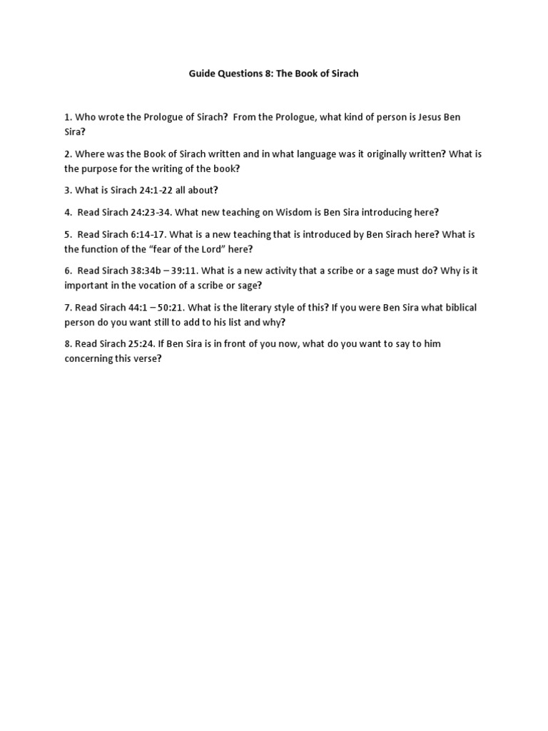 Guide to the Book of Sirach Questions | PDF