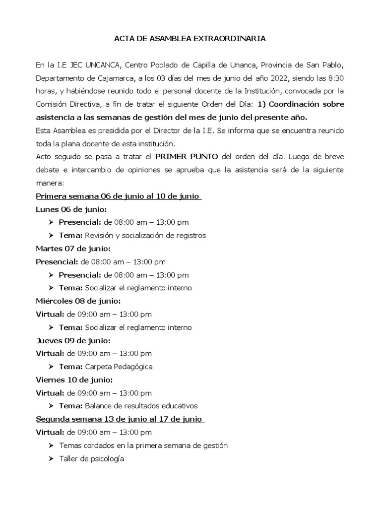 Modelo de Acta de Asamblea Ordinaria | PDF Modelo de Acta de Asamblea Ordinaria | PDF