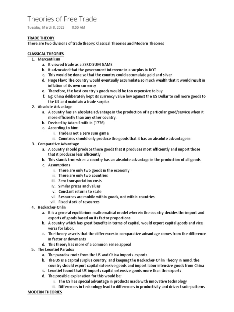 Theories PDF | PDF | Comparative Advantage | Trade