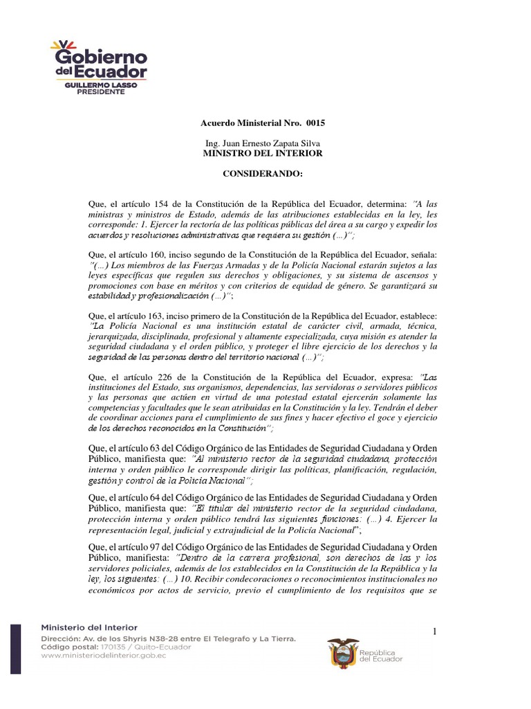 ACUERDO MINISTERIAL Nro. 0015 CONDECORACIONES POR TIEMPO DE SERVICIO ... ACUERDO MINISTERIAL Nro. 0015 CONDECORACIONES POR TIEMPO DE SERVICIO ...