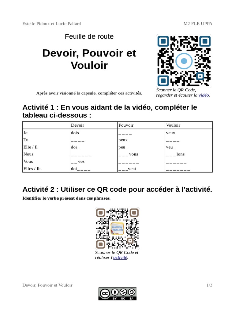 Conjuguer Devoir, Pouvoir, Vouloir | PDF | Verbe | Échecs