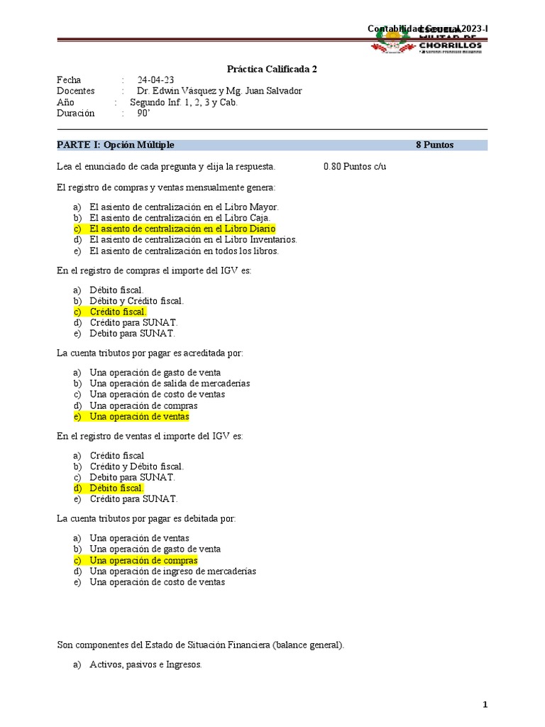 CONTABILIDAD GENERAL - PRACTICA CALIFICADA - PC2 - INF.1, 2, 3 y CAB | Descargar gratis PDF ...