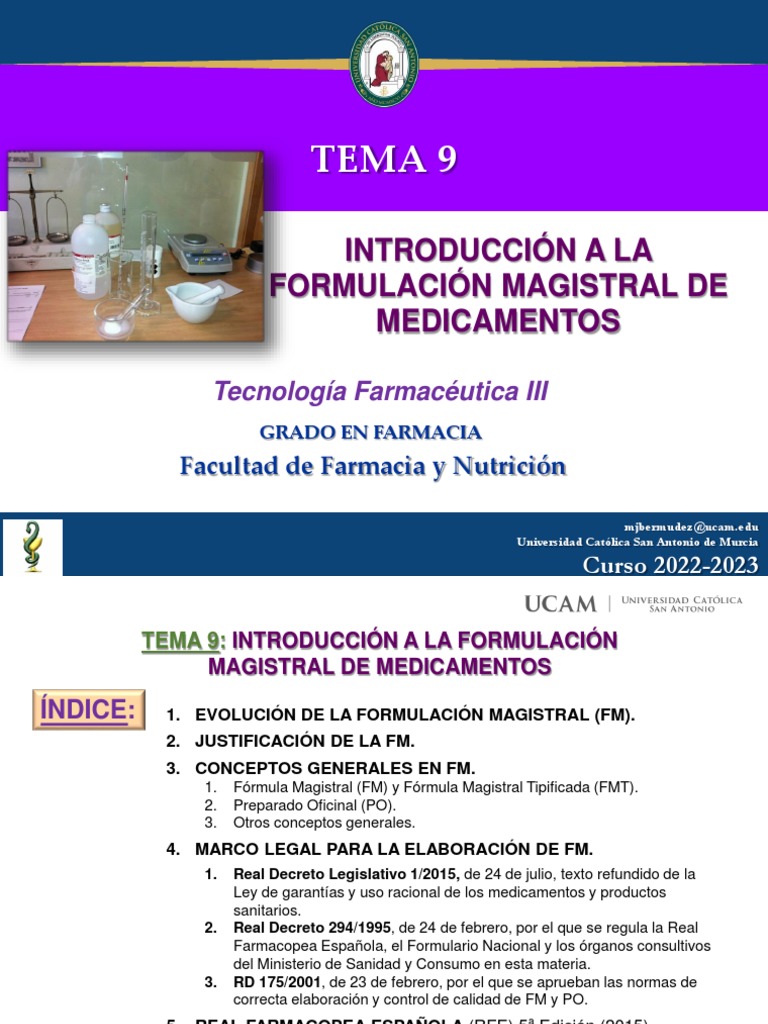 Tema 9. Elaboración Magistral de Medicamentos 22 - 23 | PDF