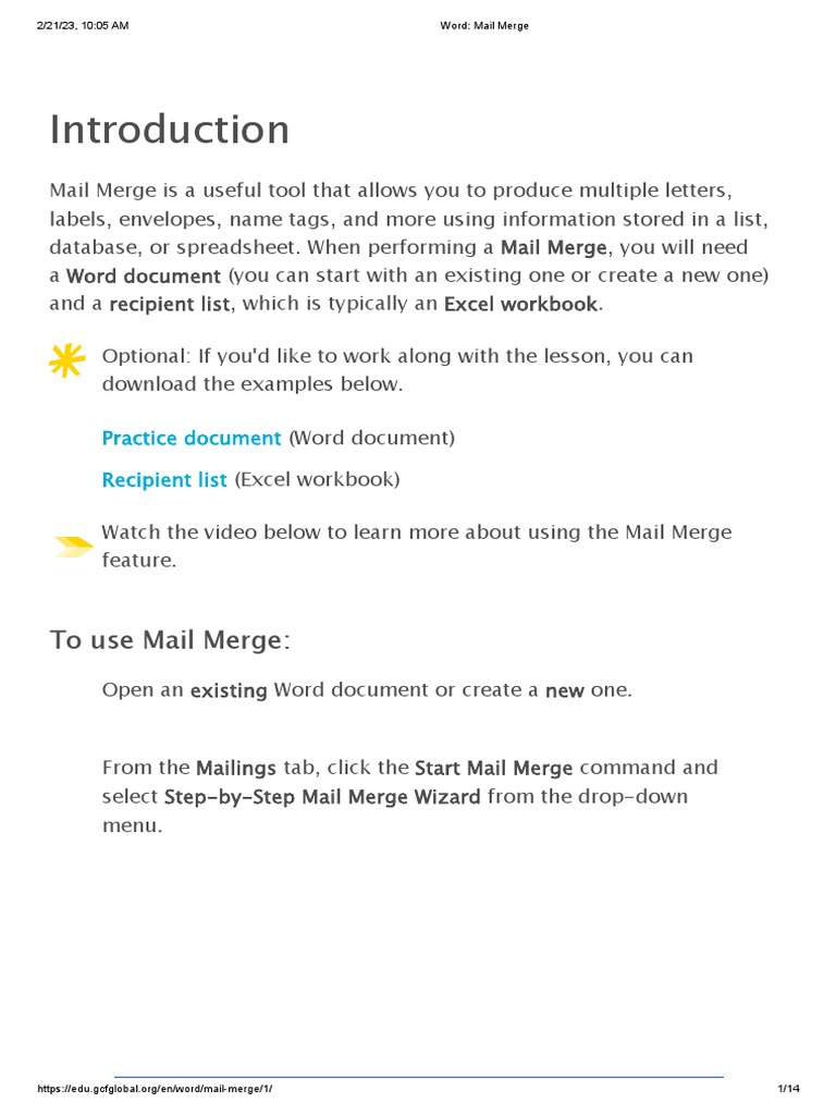 Word - Mail Merge | PDF | Microsoft Excel | Application Software