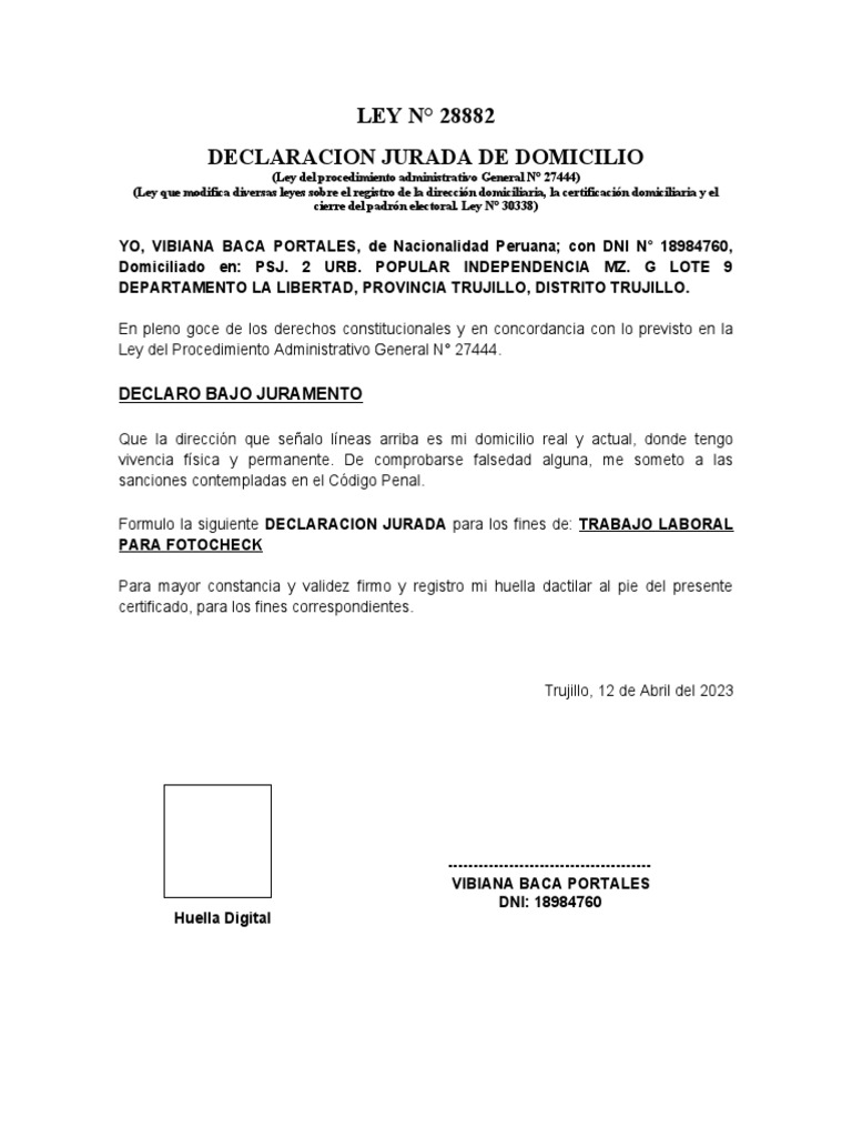 Declaracion Jurada | PDF