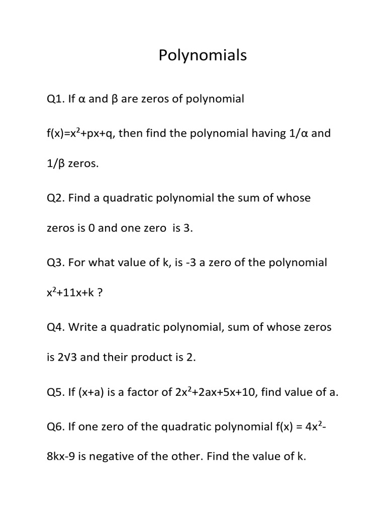 Polynomial Assignment PDF | PDF