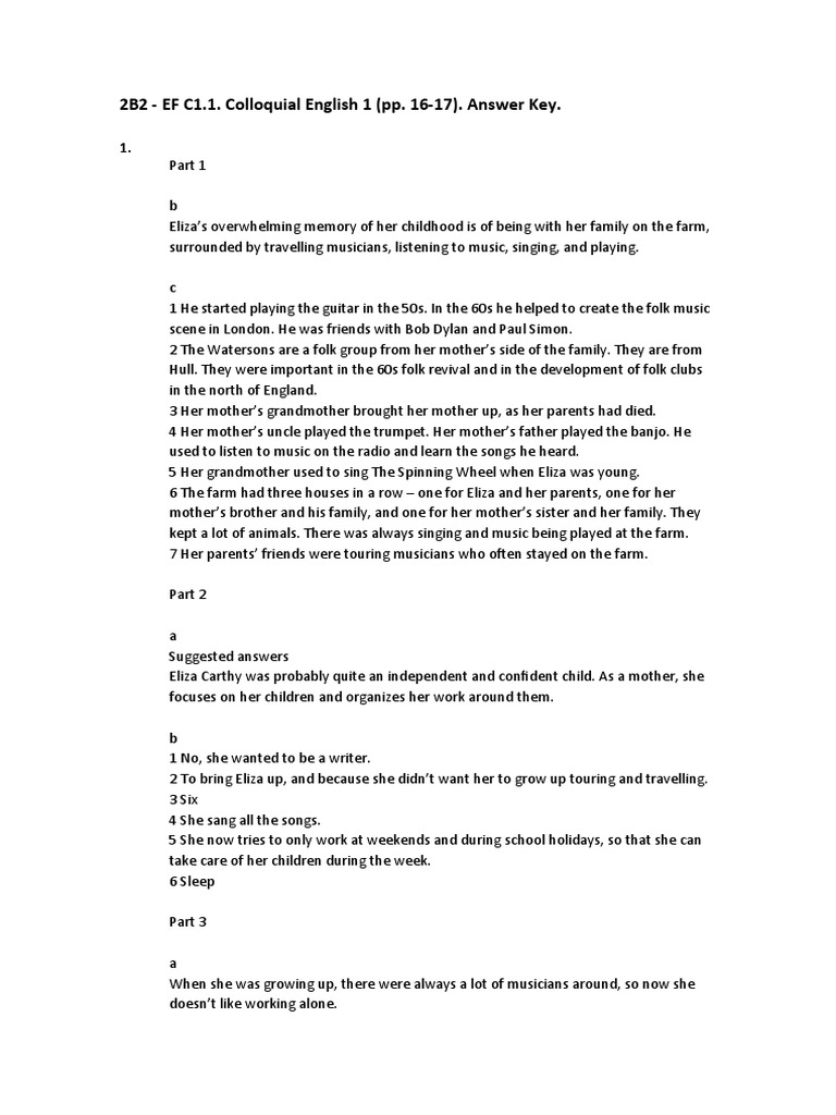 1C1 - Colloquial English 1 - Answer Key | PDF