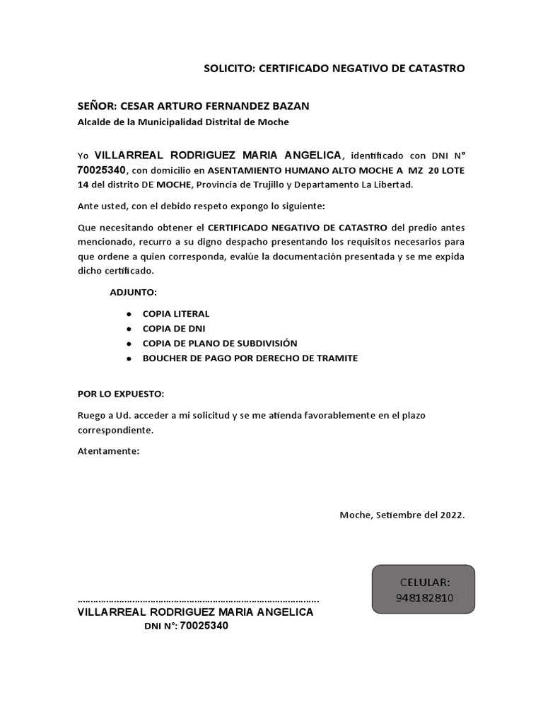 Solicitud Negativo de Catastro | PDF