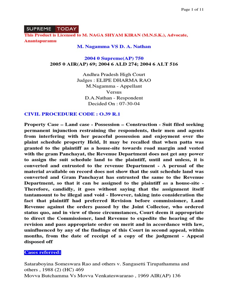 M Nagamma VS D A Nathan PDF | PDF