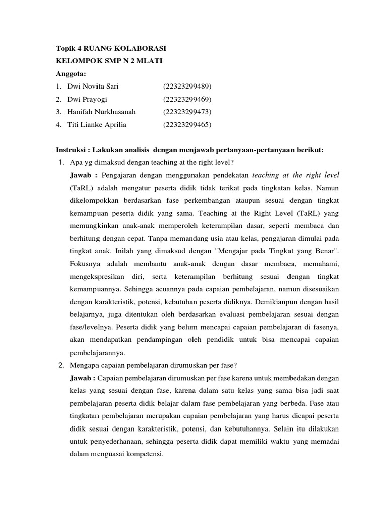 Dwi Novita Sari - T4 - Ruang Kolaborasi - Kelompok SMPN 2 Mlati PDF | PDF