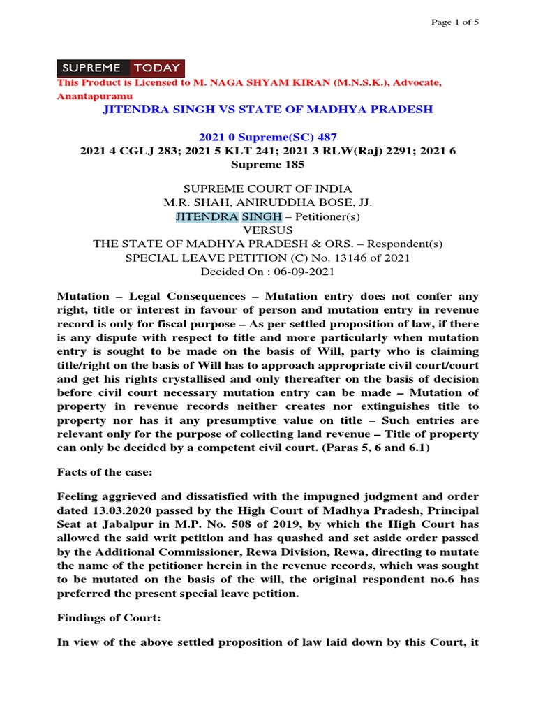 Jitendra Singh VS State of Madhya Pradesh | PDF
