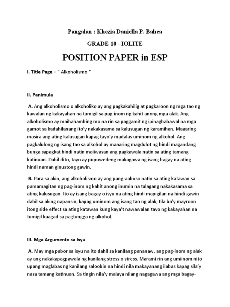 POSITION PAPER in ESP - ALKOHOLISMO | PDF