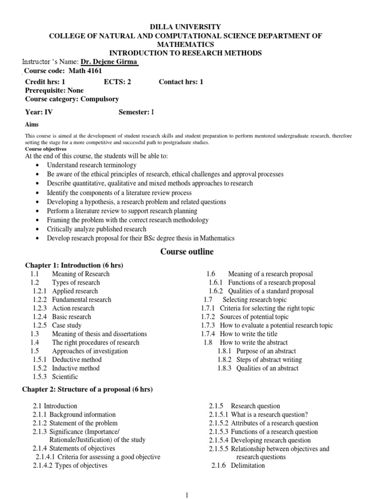 Intro To Research Method Course Outline | PDF