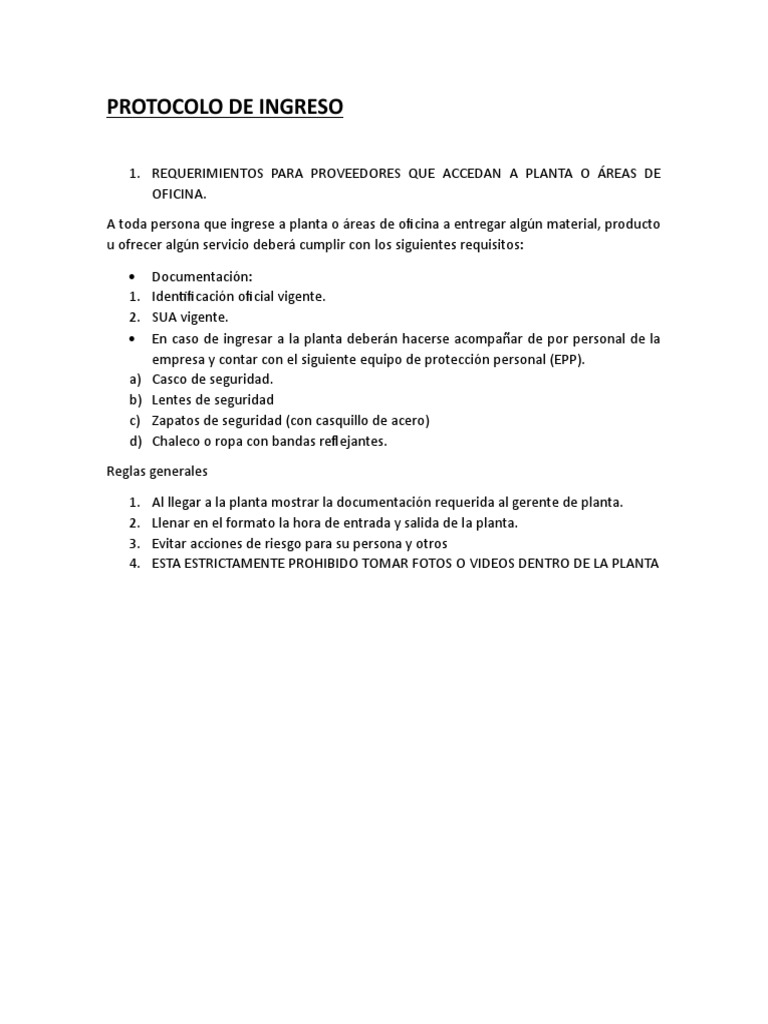 PROTOCOLO DE INGRESO Ejemplo PDF | PDF