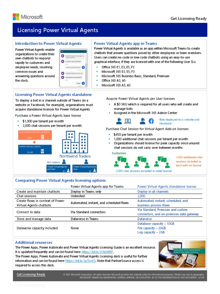 Licensing Power Virtual Agents v21.40 PDF | PDF | Information | Microsoft