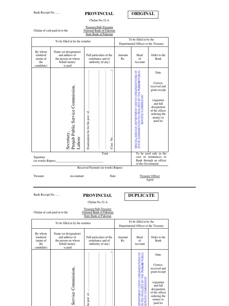 Challan Form PPSC | PDF | Business | Finance & Money Management