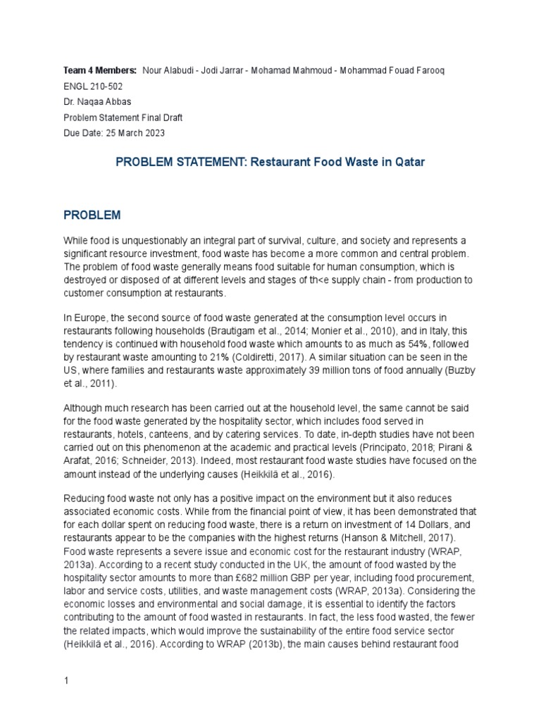 Problem Statement - Final Draft 1 | PDF