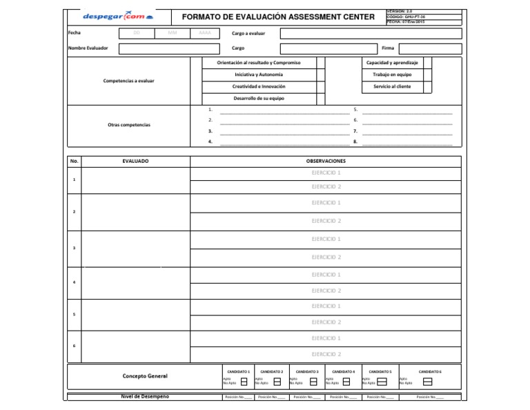 Formato de Evaluación Assessment Center PDF | PDF