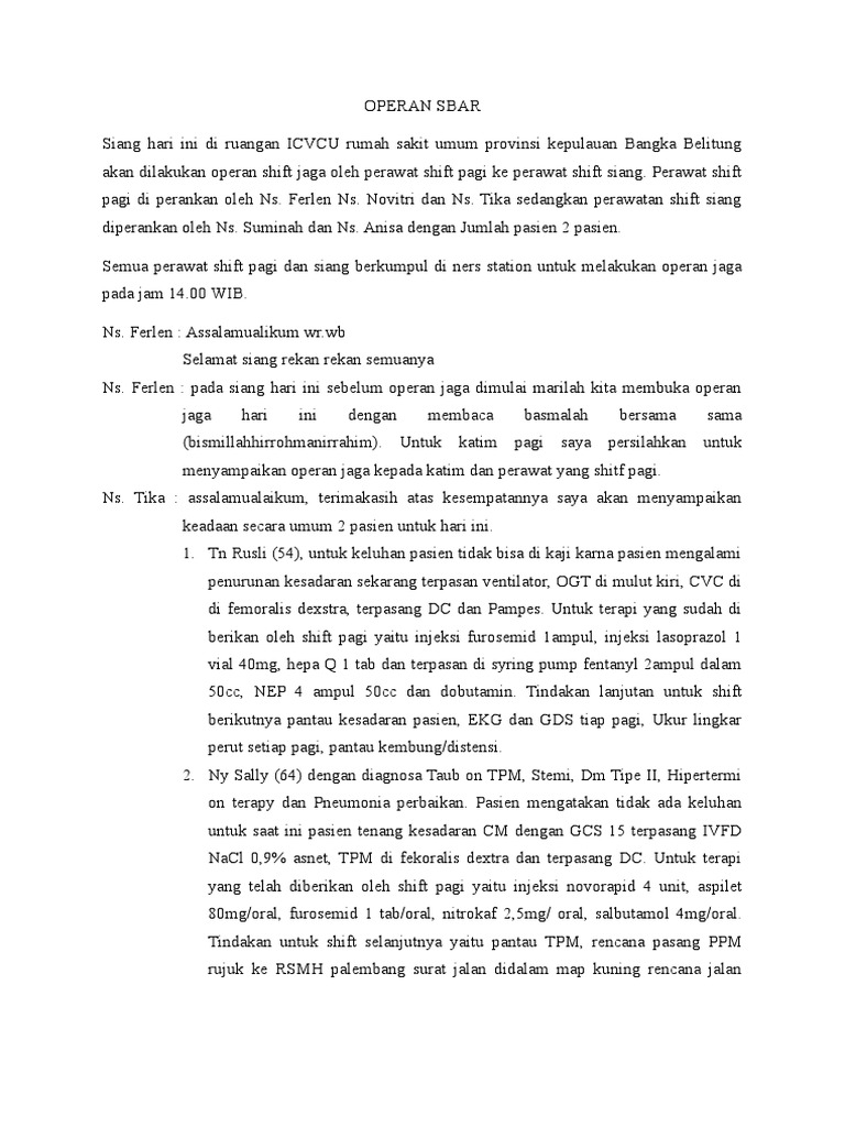 OPERAN SBAR.docx | PDF