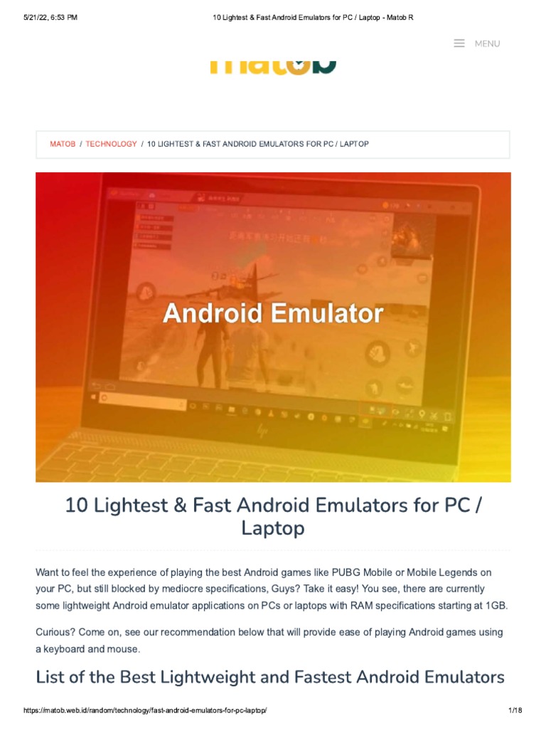 10 Lightest & Fast Android Emulators For PC - Laptop - Matob R PDF | PDF