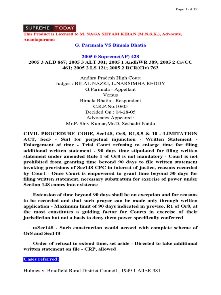 G Parimala VS Bimala Bhatia | PDF | Pleading | Lawsuit