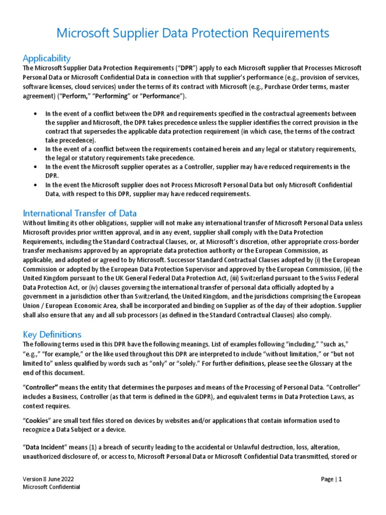 Microsoft Supplier Data Protection Requirements | PDF | Security ...