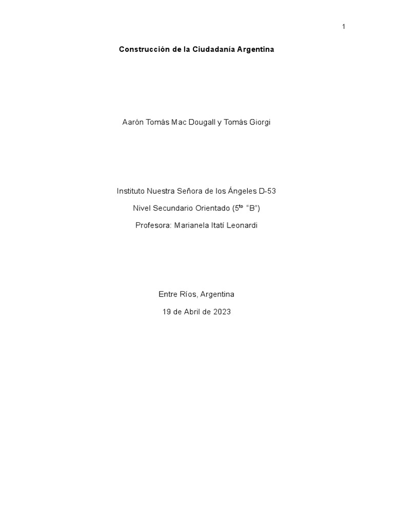 Construcción de La Ciudadanía Argentina (Tomás Giorgi y Aarón Tomás Mac ...