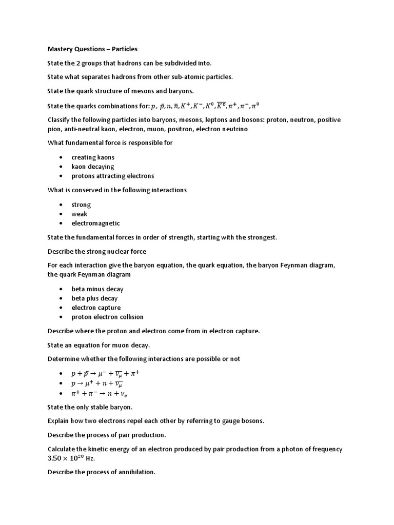 Mastery Questions - Particles PDF | PDF | Emission Spectrum | Electron