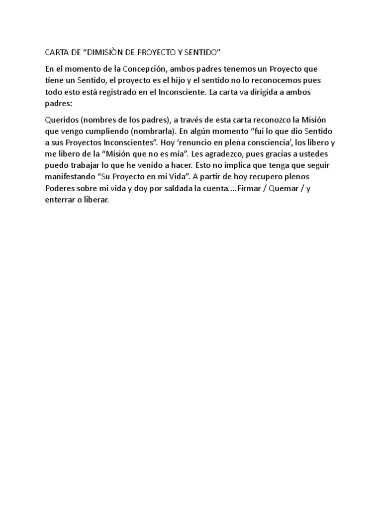 Carta de Dimision de Proyecto Sentido | PDF