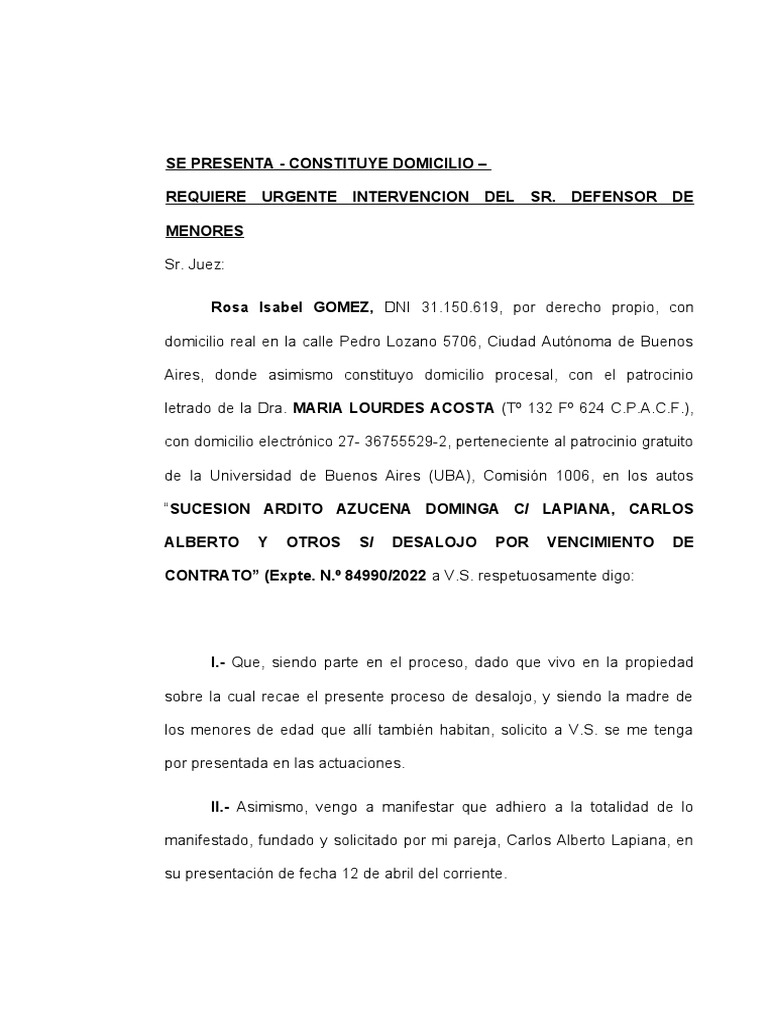 Se Presenta - Constituye Domicilio - Solicita Audiencia | PDF