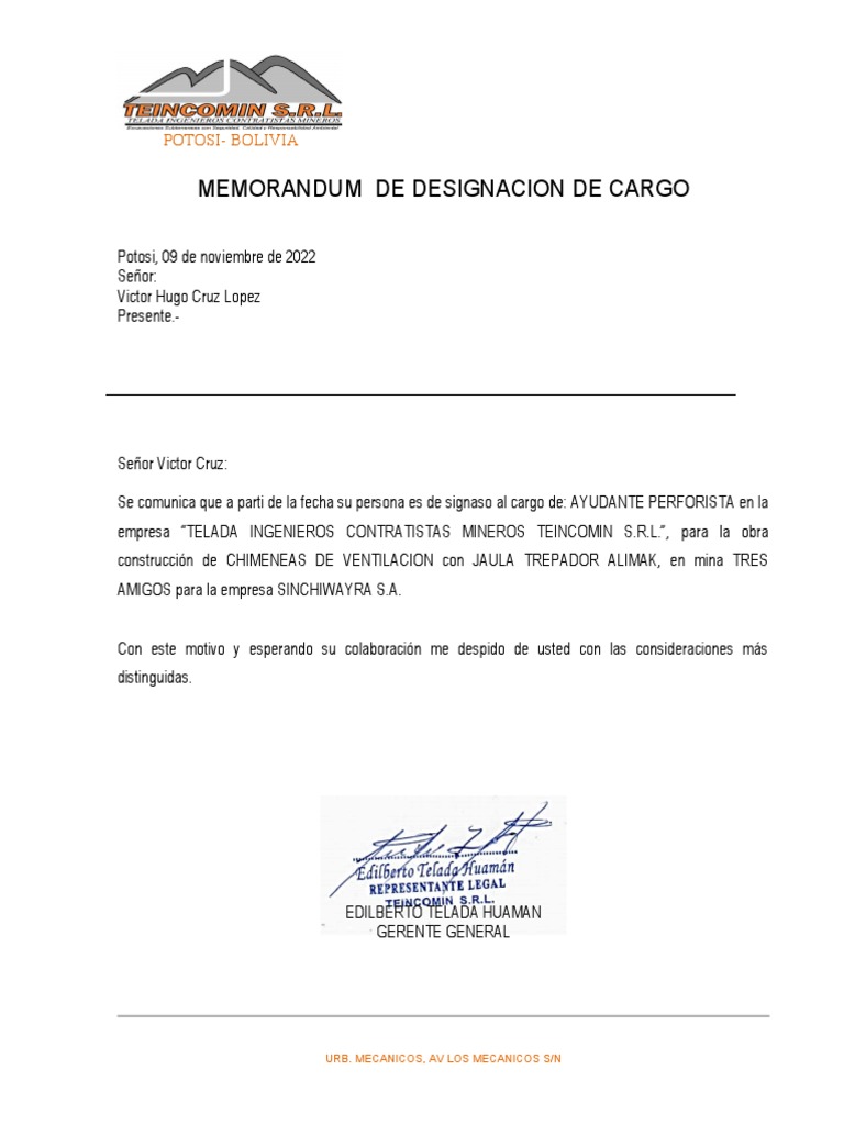 Memorandum de Designacion | PDF