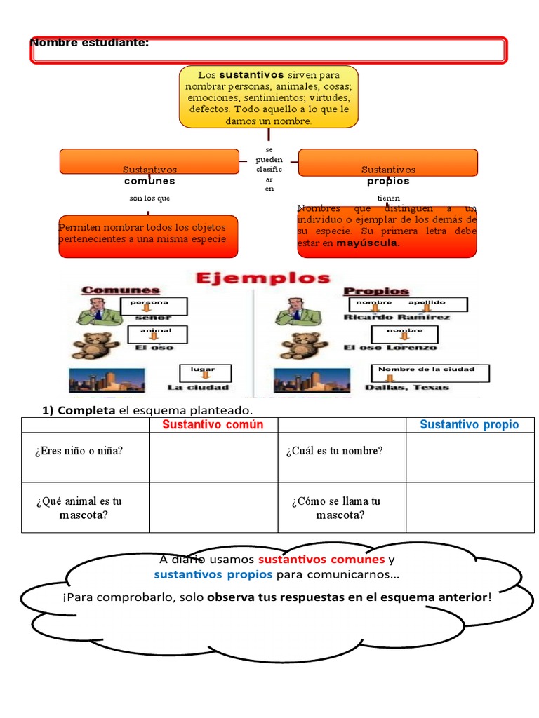 guía de sustantivos propios y comunes y lecturas con preguntas.docx | PDF