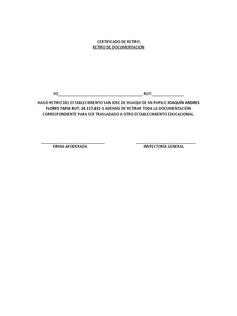 Certificado de Retiro | PDF