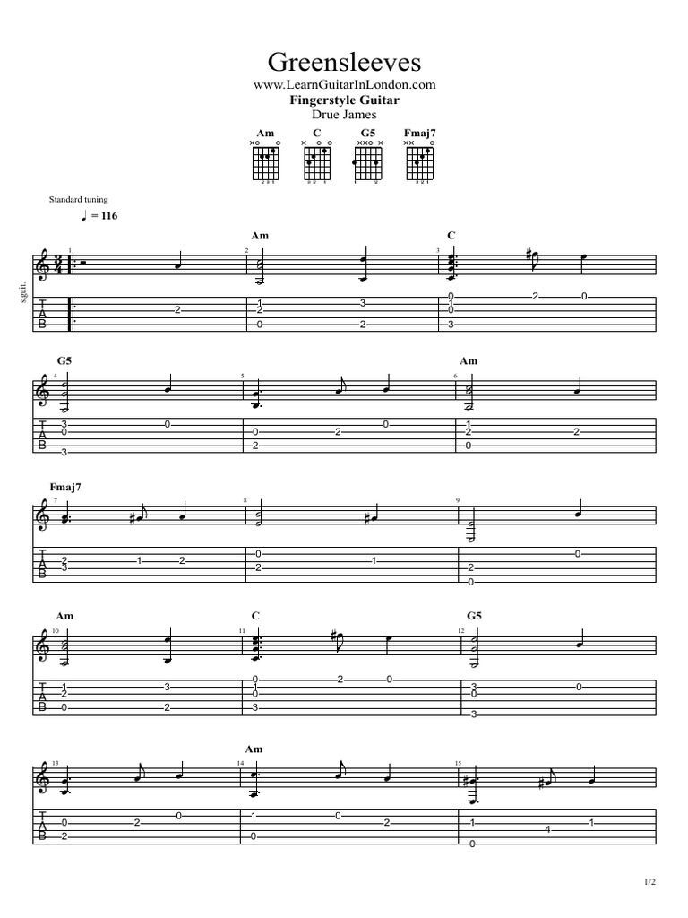 Greensleeves Fingerstyle | PDF | European Musical Instruments | Guitars