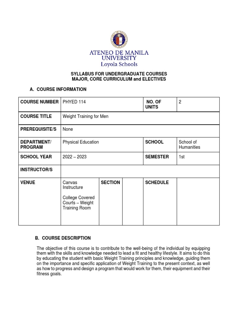 Weight Training Course Syllabus 2022-2023 | PDF