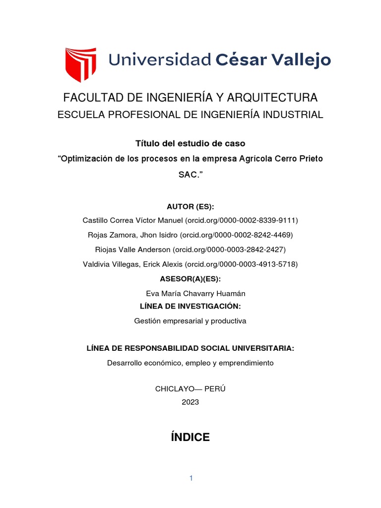 Optimización de Los Procesos en La Empresa Agrícola Cerro Prieto SAC PDF | PDF