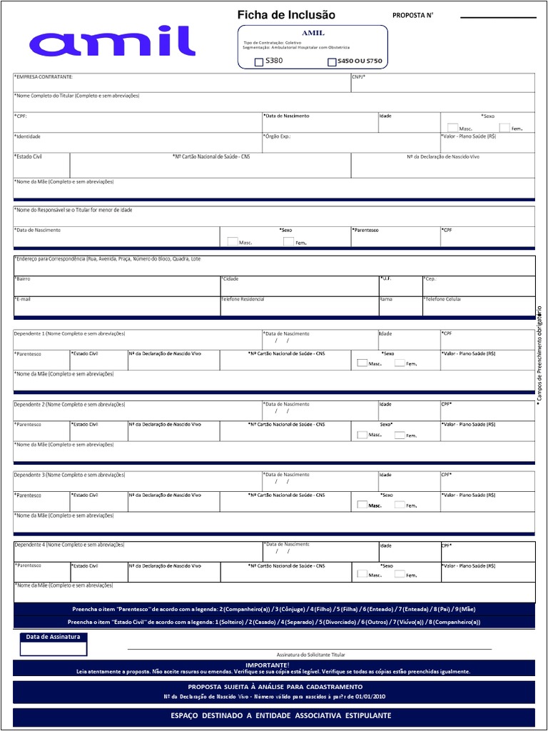 ficha de inclusão amil.pdf | PDF | HIV/AIDS | Câncer