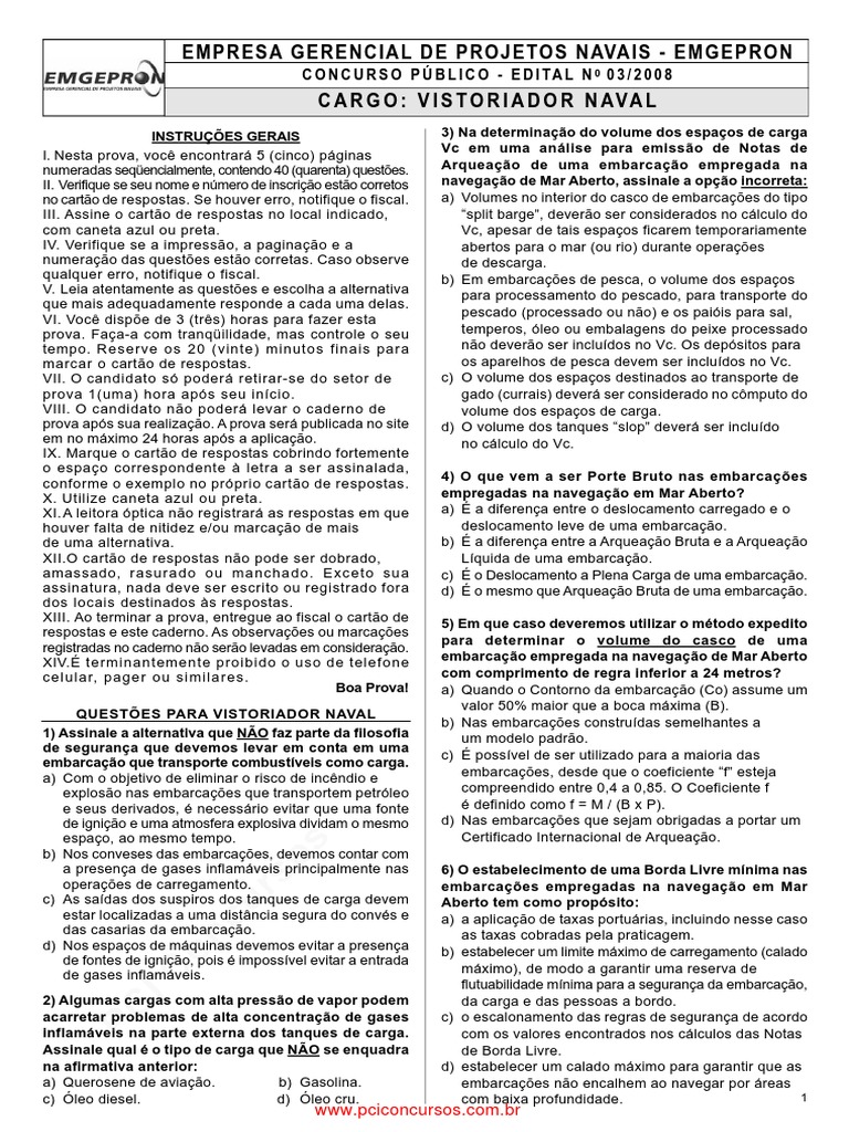 Prova Vistoriador Naval | PDF