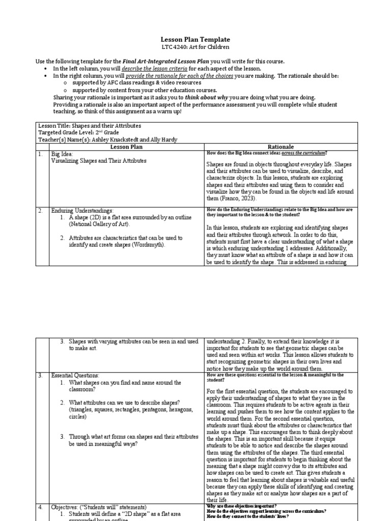 Final Art Integration Lesson Plan | PDF