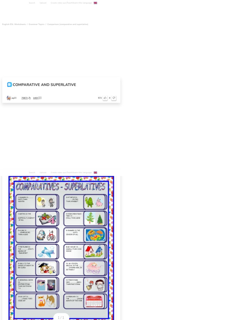 COMPARATIVE AND SUPERLATIVE - English ESL Worksheets PDF & PDF | PDF