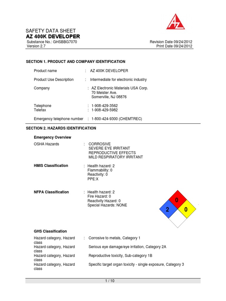 AZ 400k Developer - MSDS | PDF