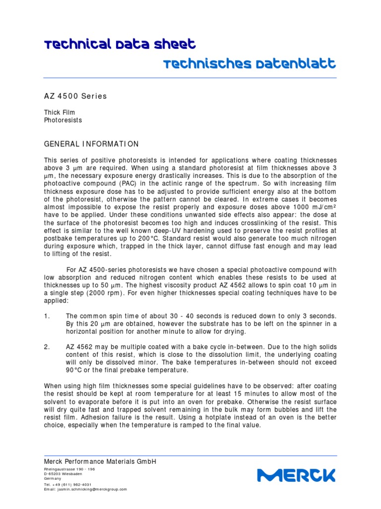 AZ4562 Photresist - TDS PDF | PDF