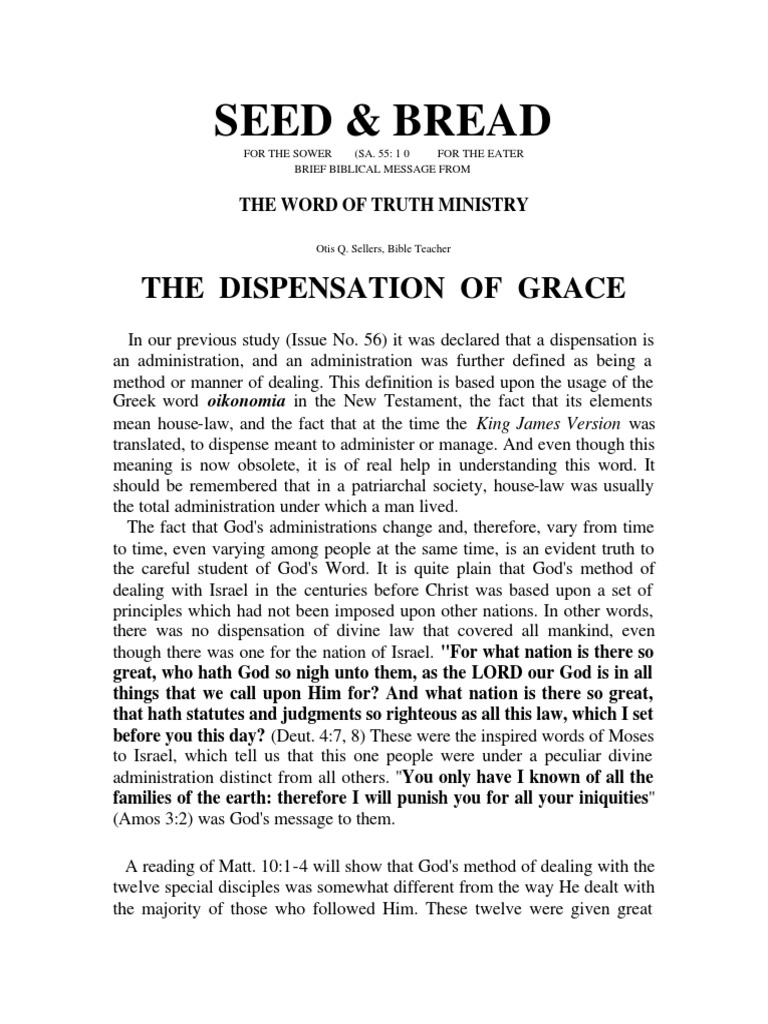 Understanding the Dispensation of Grace | PDF | Grace In Christianity ...