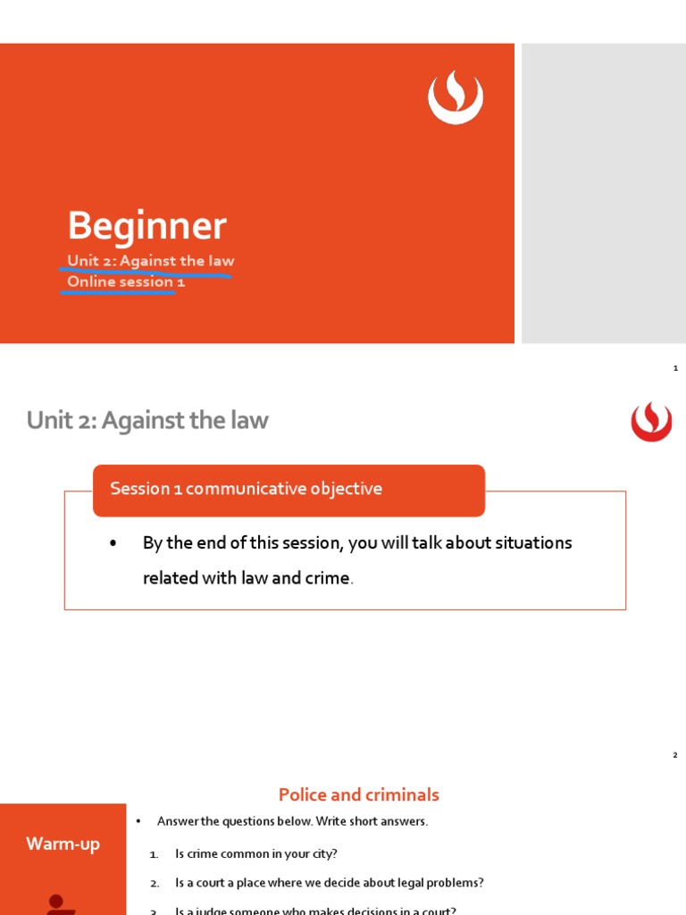 Beginner: Unit 2: Against The Law Online Session 1 | PDF