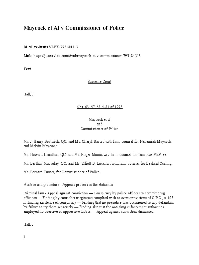 Maycock Et Al V Commissioner of Police Maycock Et Al V Commi | PDF
