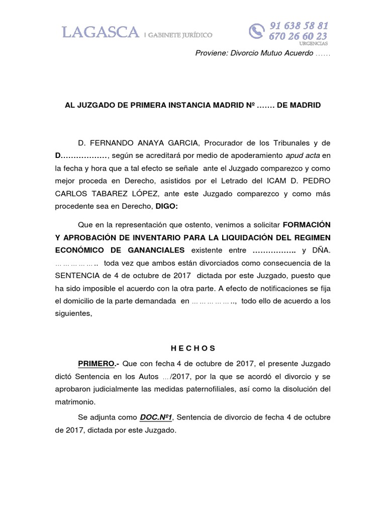 Lagasca Abogados Modelo Demanda Formacion de Inventario | PDF